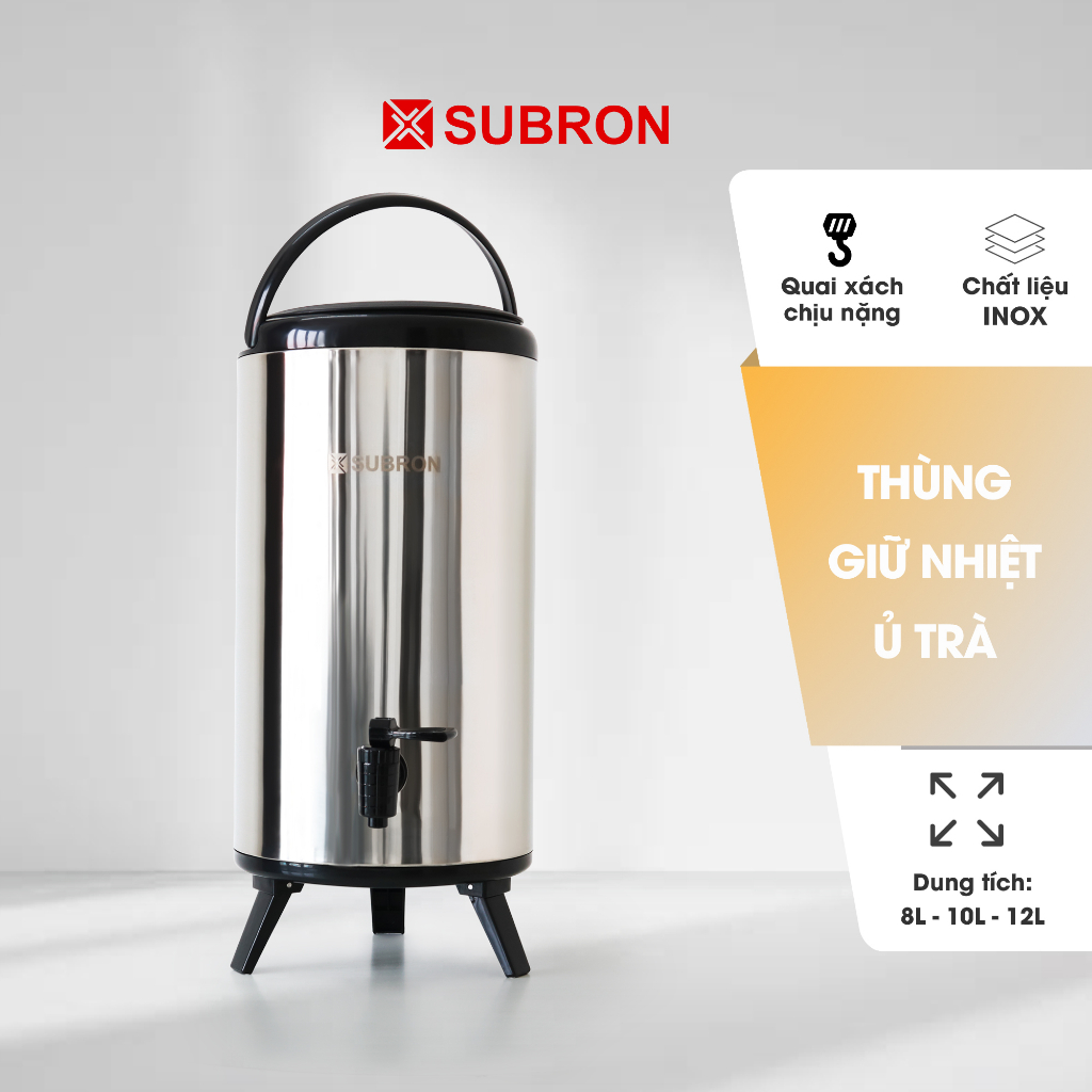 Thùng giữ nhiệt inox ủ trà sữa 3 lớp giữ nóng lạnh Subron 6L/ 8L/ 10L ...