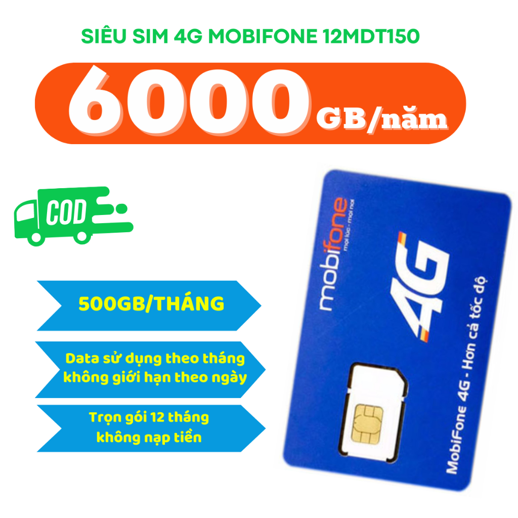SIM MOBIFONE TRỌN GÓI 1 NĂM 6 THÁNG SIÊU DATA 12MDT150 6MDT150 - SIM CÓ ...