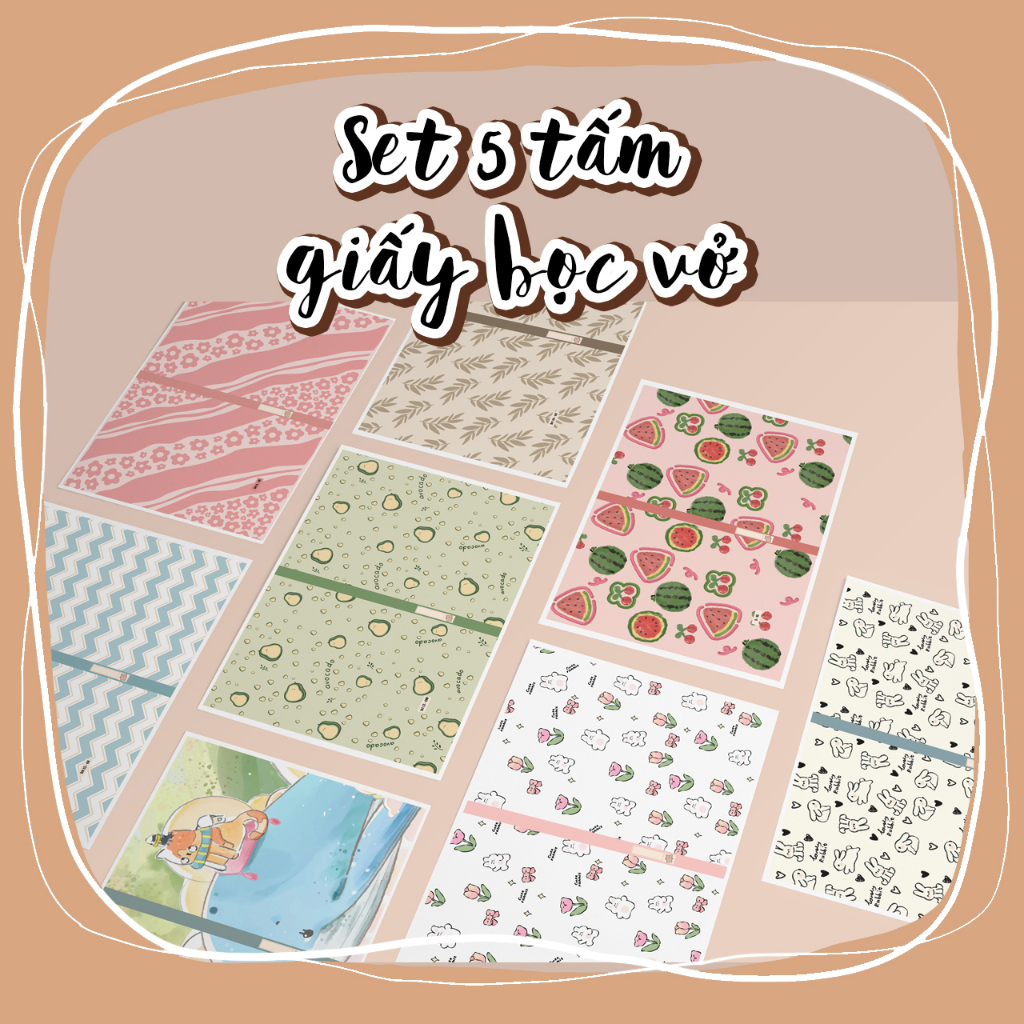[Set 5 tấm] Giấy bao vở, giấy bao tập, bao vở A5, bao vở B5, bao Sách ...