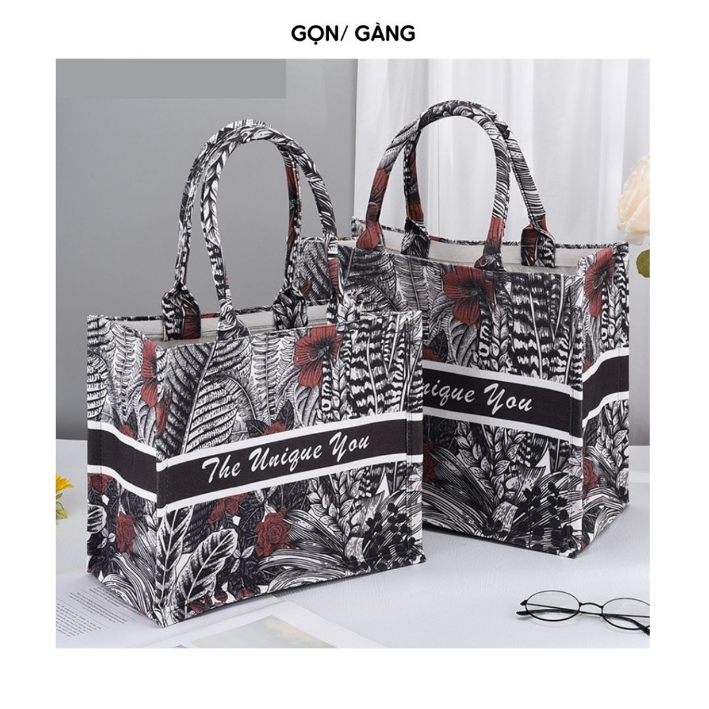 Túi cói canvas A4 họa tiết hoa vintage đeo vai đựng đồ đi làm công sở ...