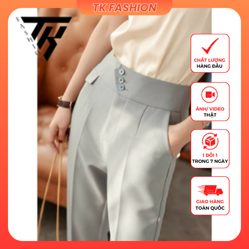 Quần tây công sở nữ dài 3 khuy bấm lưng cao T&K Fashion - quần tây nữ baggy vải dày mềm phối áo ...