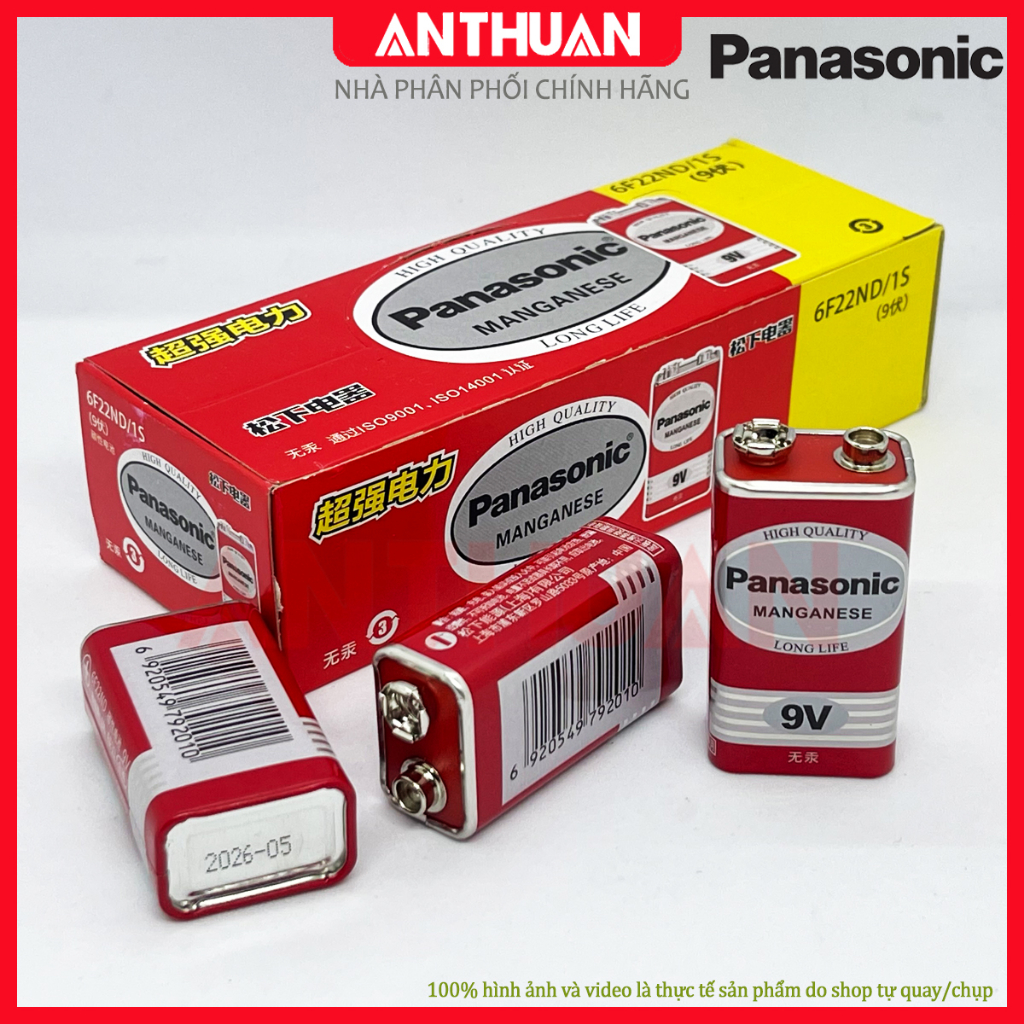 Pin vuông 9V Carbon Panasonic 6F22 cho báo cháy, mic không dây, đồng hồ ...