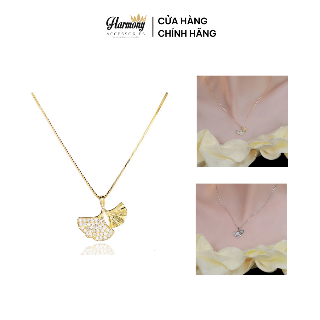 Dây chuyền bạc nữ hình lá rẻ quạt nạm đá 2 màu xi bạch kim và vàng | HARMONY ACCESSORIES VC124 ...