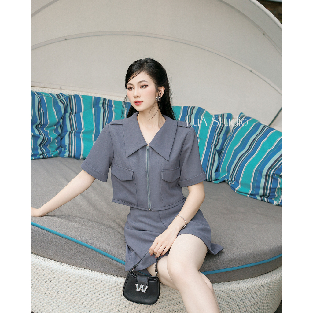 (MÀU GHI - SET) Toni Set quần sooc áo khoá cách điệu | Shopee Việt Nam