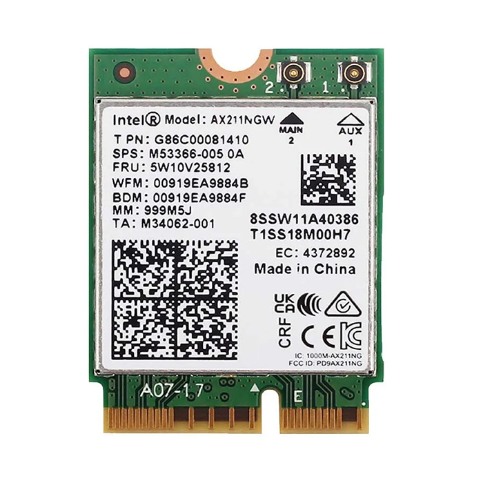 Intel AX211, M.2 wifi card, Wi-Fi 6E, 5374M, có bluetooth 5.3, ba băng tần 2.4G, 5.8G và 6G. Bộ ...