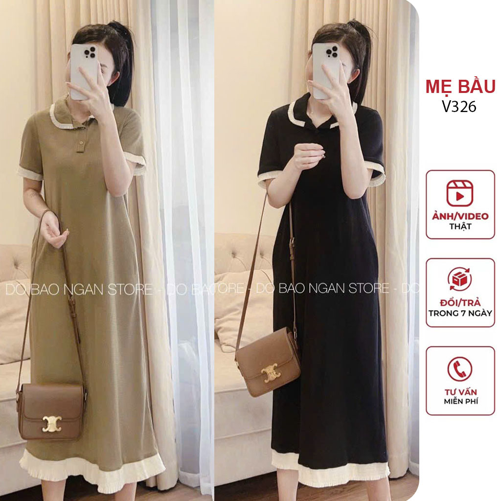 [V326] ĐẦM BẦU SƠ MI REN CÁCH ĐIỆU DÁNG SUÔNG DÀI ĐẸP CHẤT DỆT KIM ĐẸP MỀM MÁT - VÁY BẦU CÔNG SỞ ...