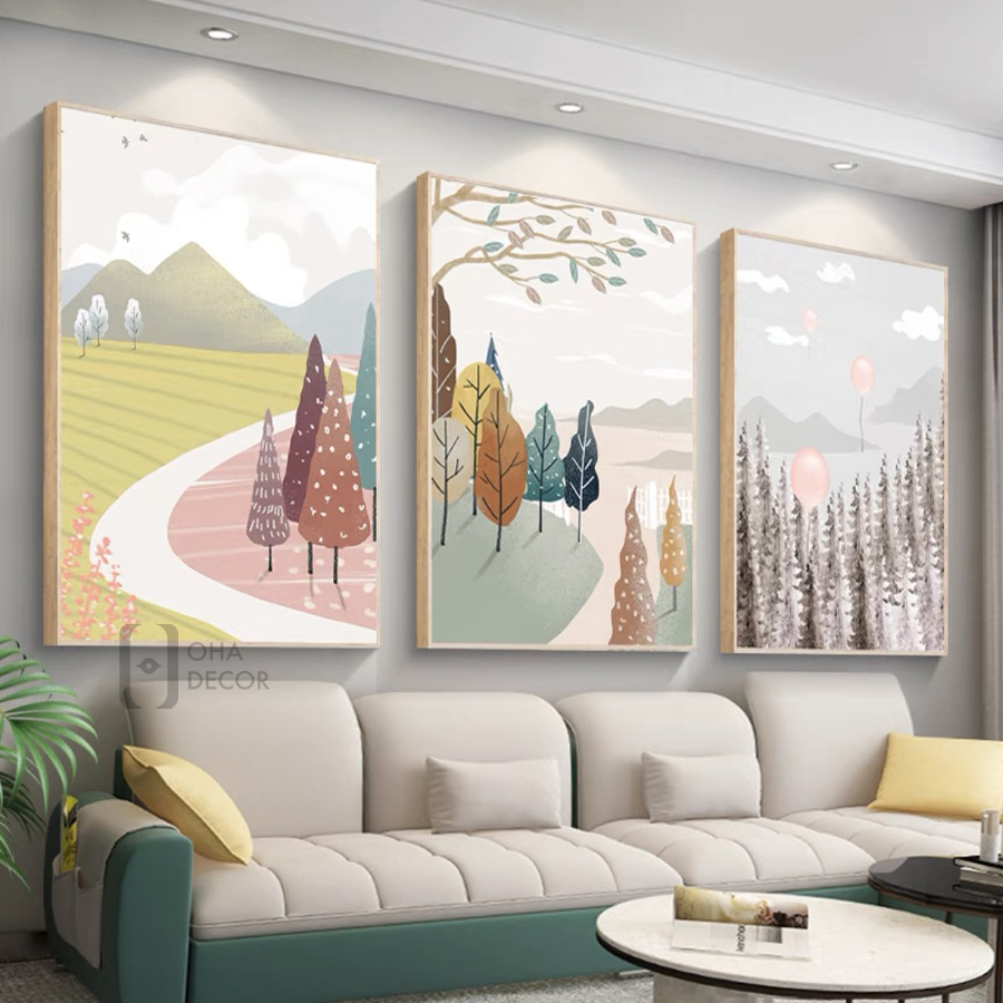 Bộ 3 Tranh Canvas Thiên Nhiên Cây Cối Có Viền Hiện Đại Trang Trí Quán ...