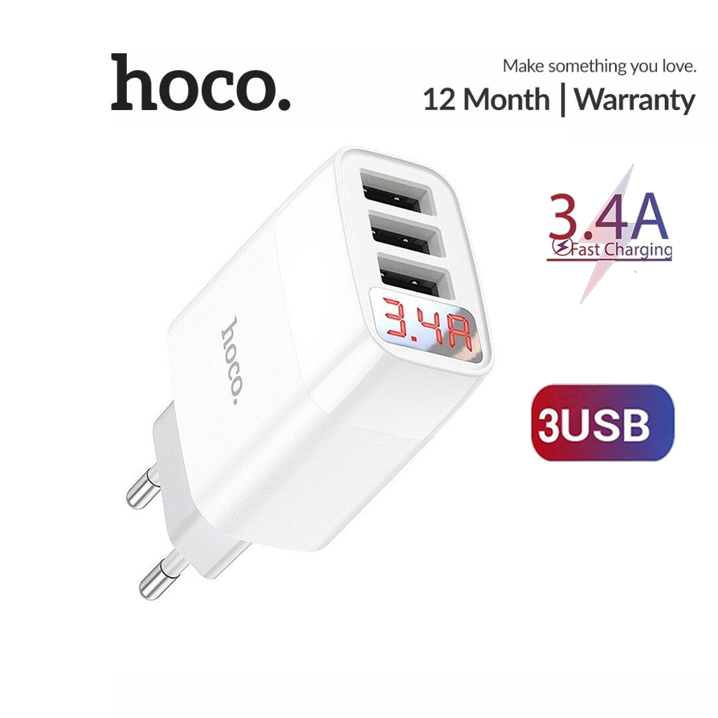 Củ sạc nhanh 3.4A Hoco C93A chân EU 3 cổng USB tích hợp màn hình Led | Shopee Việt Nam