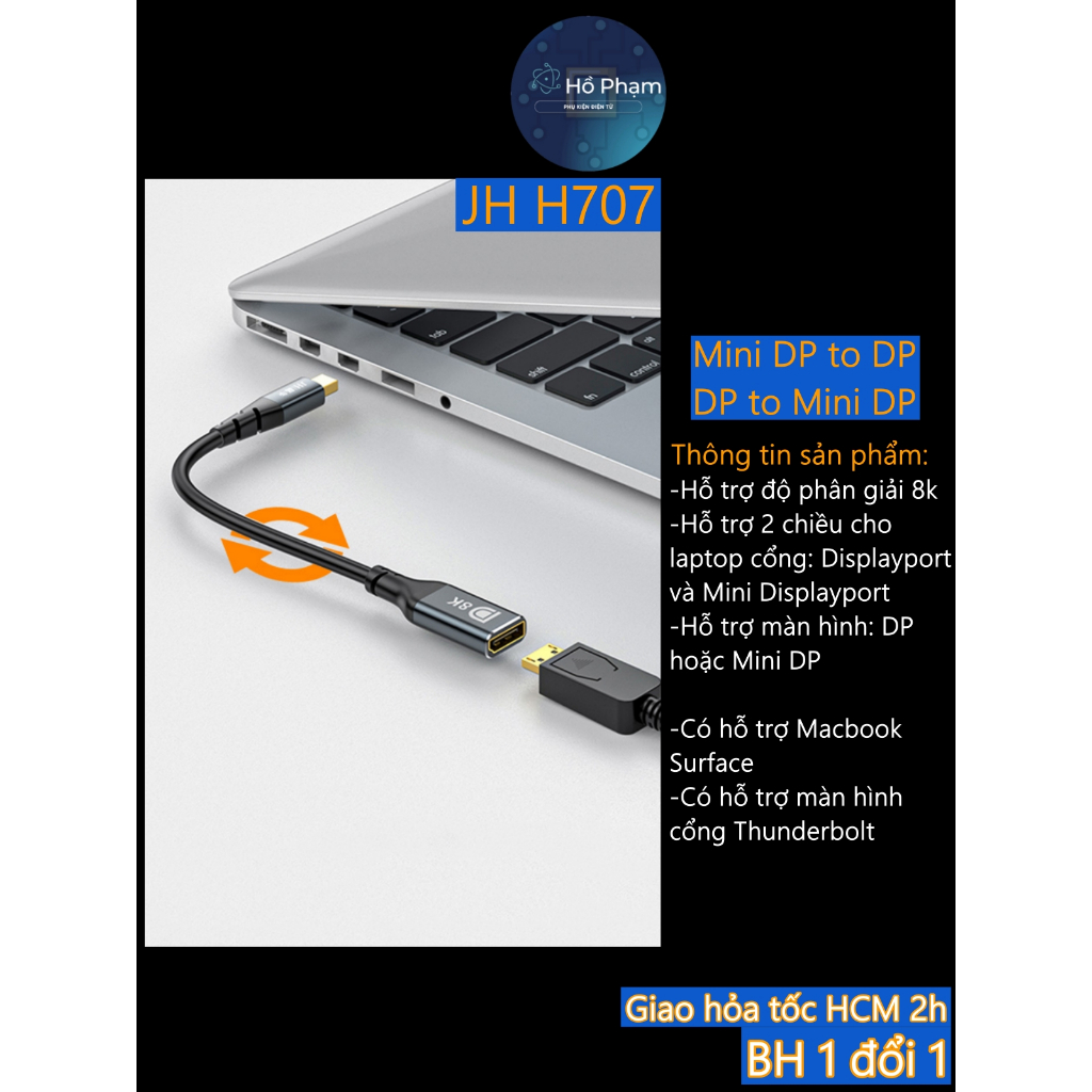 Cáp chuyển Mini displayport sang Displayport (Mini dp to dp) hỗ trợ táo, màn hình mac - JH H707 ...