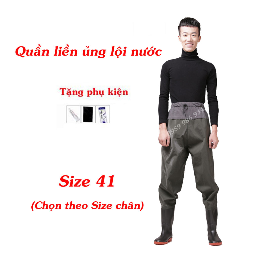 Bộ Yếm Quần Liền ủng Lội Nước Chất Liệu Cao Su Co Dãn Vải Bên Trong Chống Thấm Màu Xanh Rêu