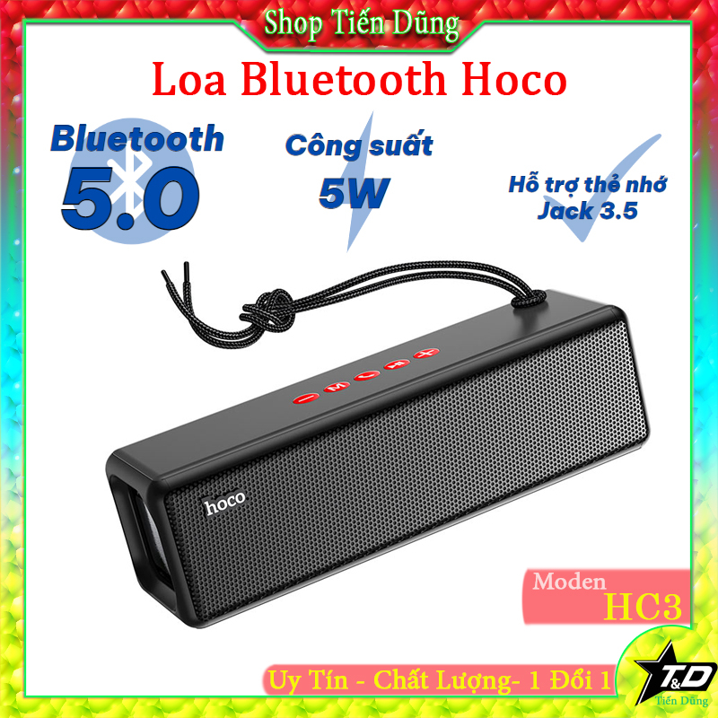 Loa bluetooth Hoco HC3 kiểu dáng hình chữ nhật khá đẹp kèm dây treo hỗ trợ cắm USB, thẻ nhớ TF ...