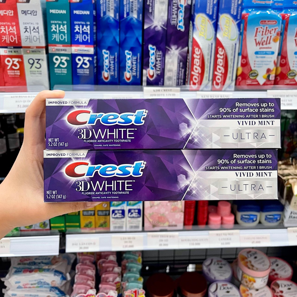Kem đánh răng Crest 3D White Vivid Mint Ultra tím 147G | Shopee Việt Nam
