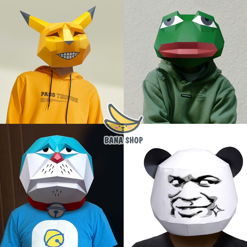 Mô hình mặt nạ giấy xếp 3D hoá trang đội đầu ếch xanh Pepe sad frog ...