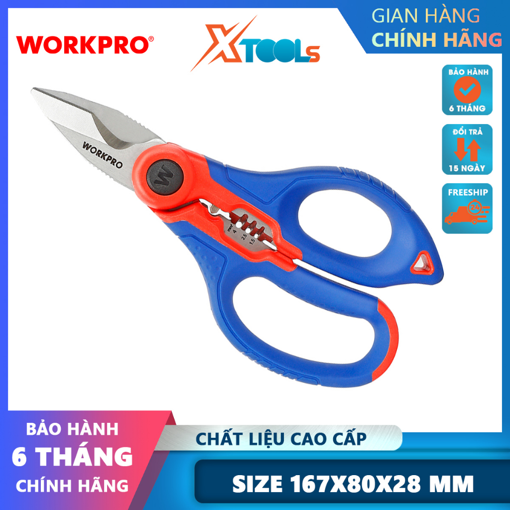 Kéo thợ điện Workpro WP294003 kéo cắt dây điện nhỏ gọn có tấm bảo vệ lưỡi cứng cáp chính hãng ...