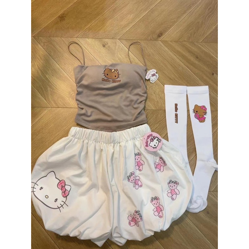 Order 15 NgÀy Hello Kitty áo Yếm Dễ Thương Nhật Bản Hello Kitty Quần đùi Bí Ngô Phù Hợp Với Nữ