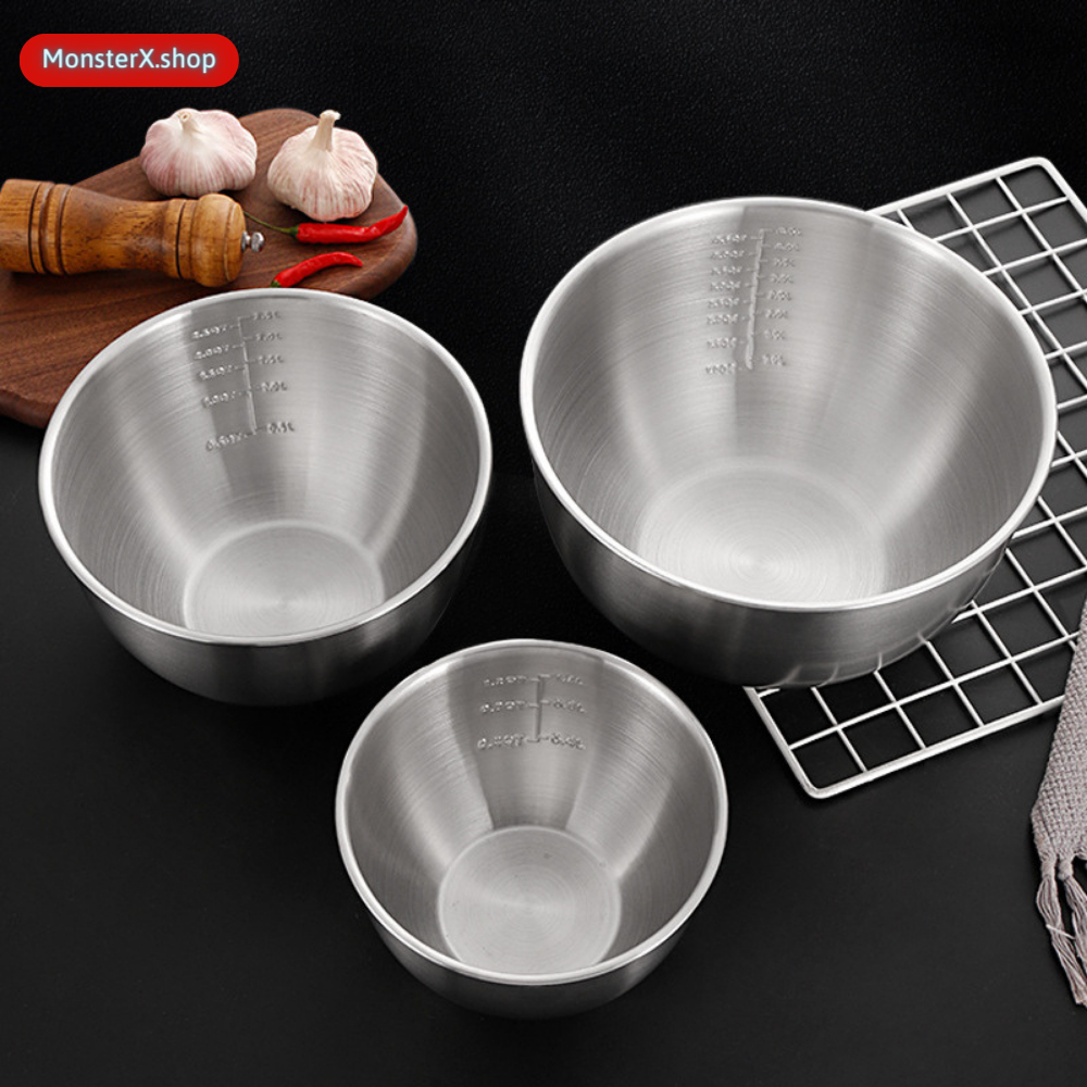 SET 3 Thau Trộn Inox 304 Chống Dính Cao Cấp, Bát Trộn Salad Size Lớn Nhỏ Có Vạch Chia Dung Tích ...