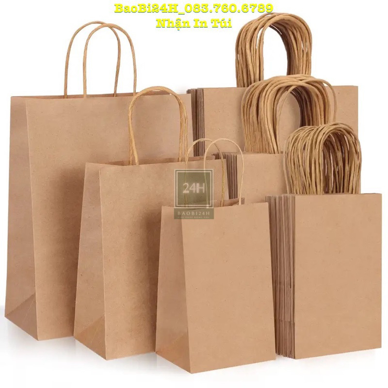 📞 Túi giấy kraft Nhật nâu trơn có quai đựng thực phẩm nhiều kích thước ...