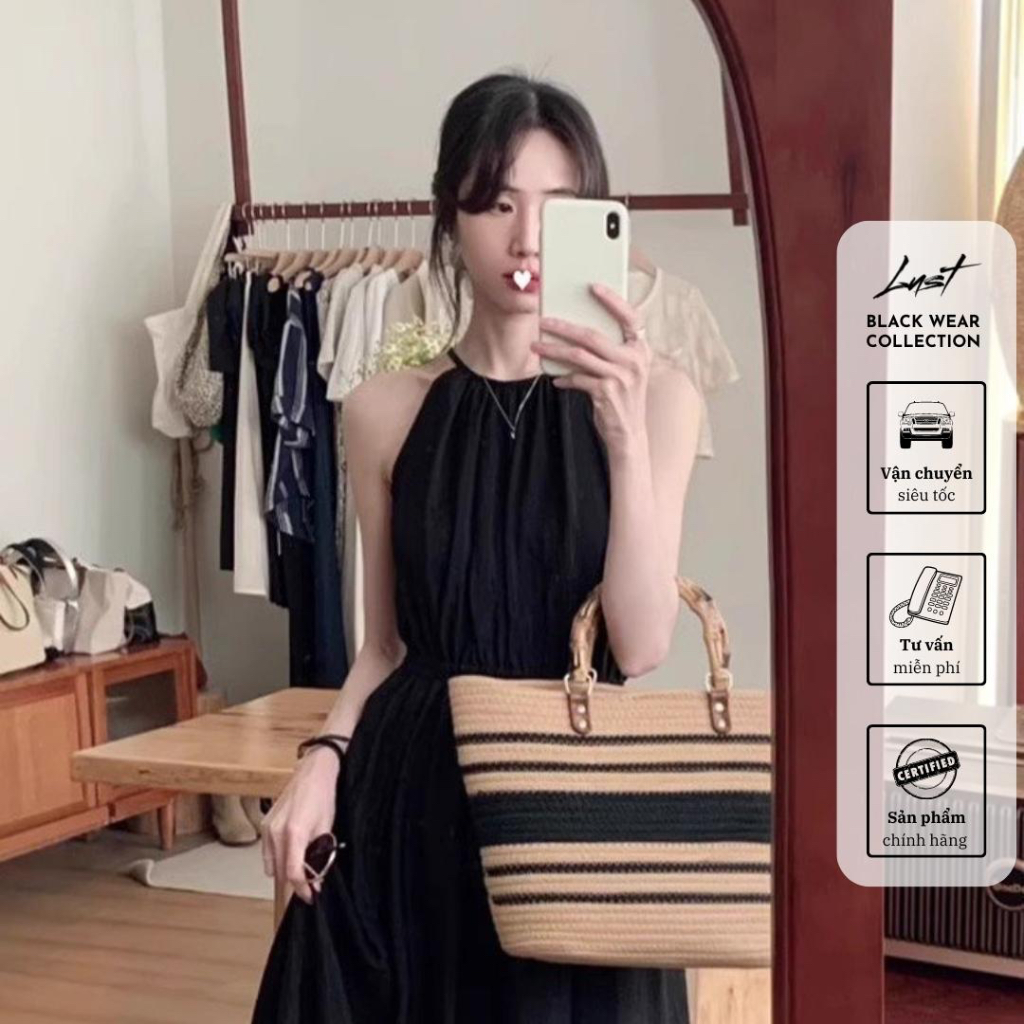 Đầm đen dài cổ yếm cao cấp LUST chất liệu dày dặn thiết kế đẹp - M92 | Shopee Việt Nam