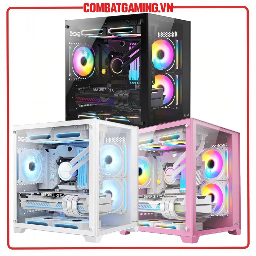 Case Máy Tính Vitra Crystal S1 Lite Black/White/Pink & VSP Aquanaut Galaxy Gaming X2 Pink ...