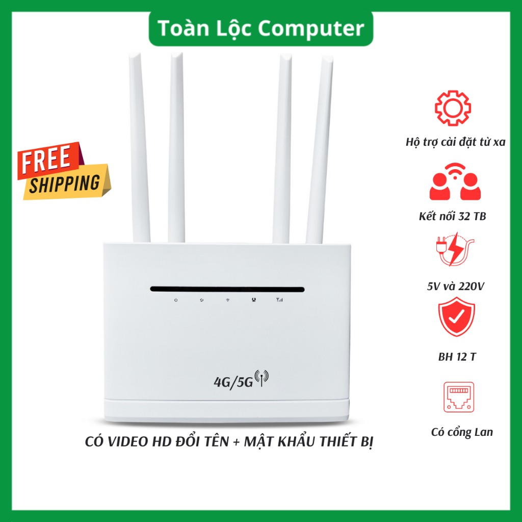 Cục phát wifi từ sim 4G LTE không dây di động có cổng lan 300Mbps lắp ...