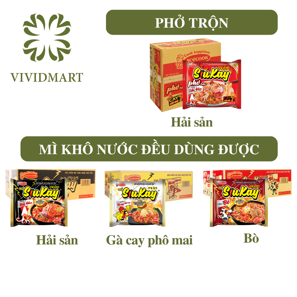 [THÙNG 24 GÓI] - ACECOOK - Mì Siukay 4 vị: siêu cay hải sản, Siucay gà ...