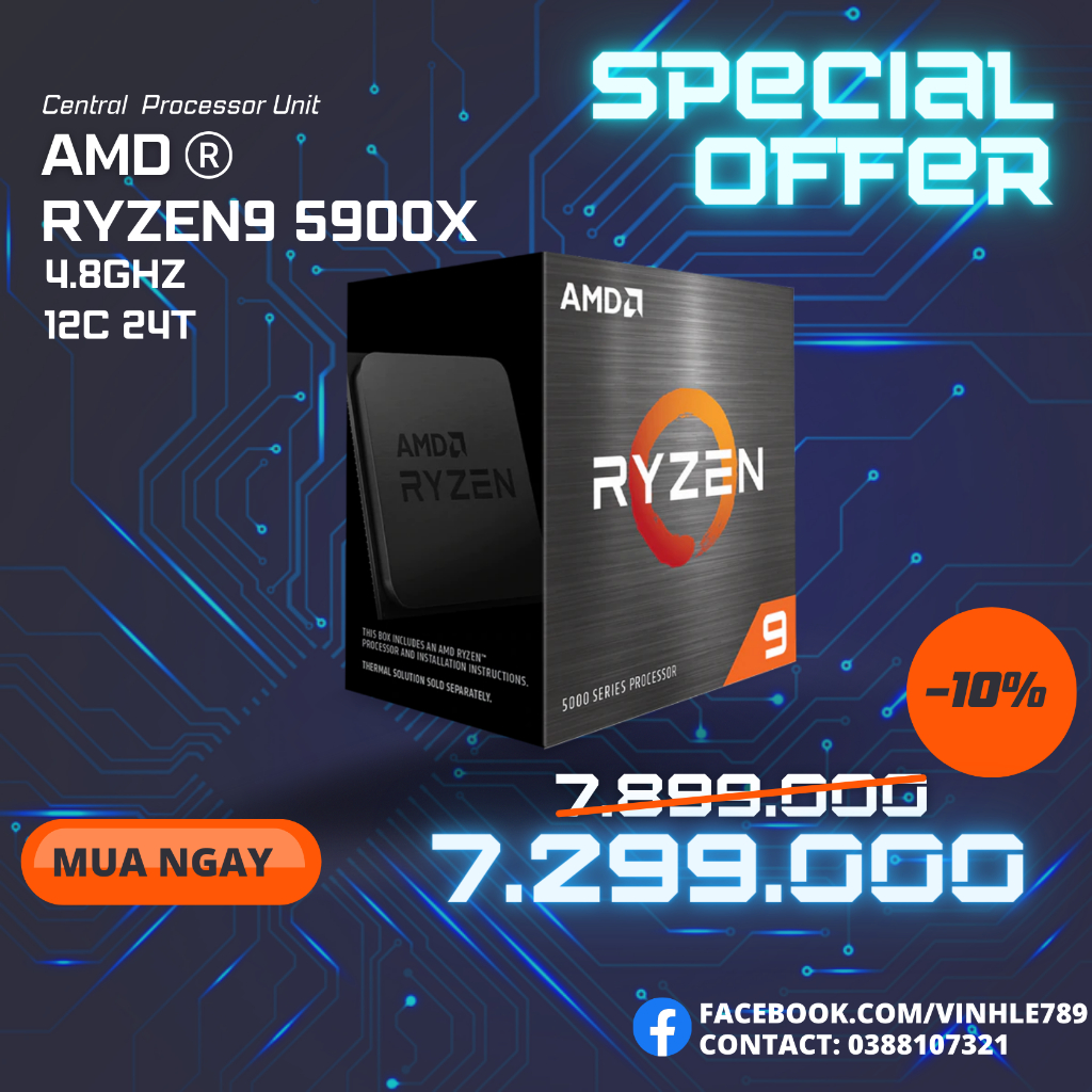 CPU AMD Ryzen 9 5900X ( 3.7GHz Boost 4.8GHz / 12 nhân 24 luồng / 64MB / AM4) [NEW] | Shopee Việt Nam