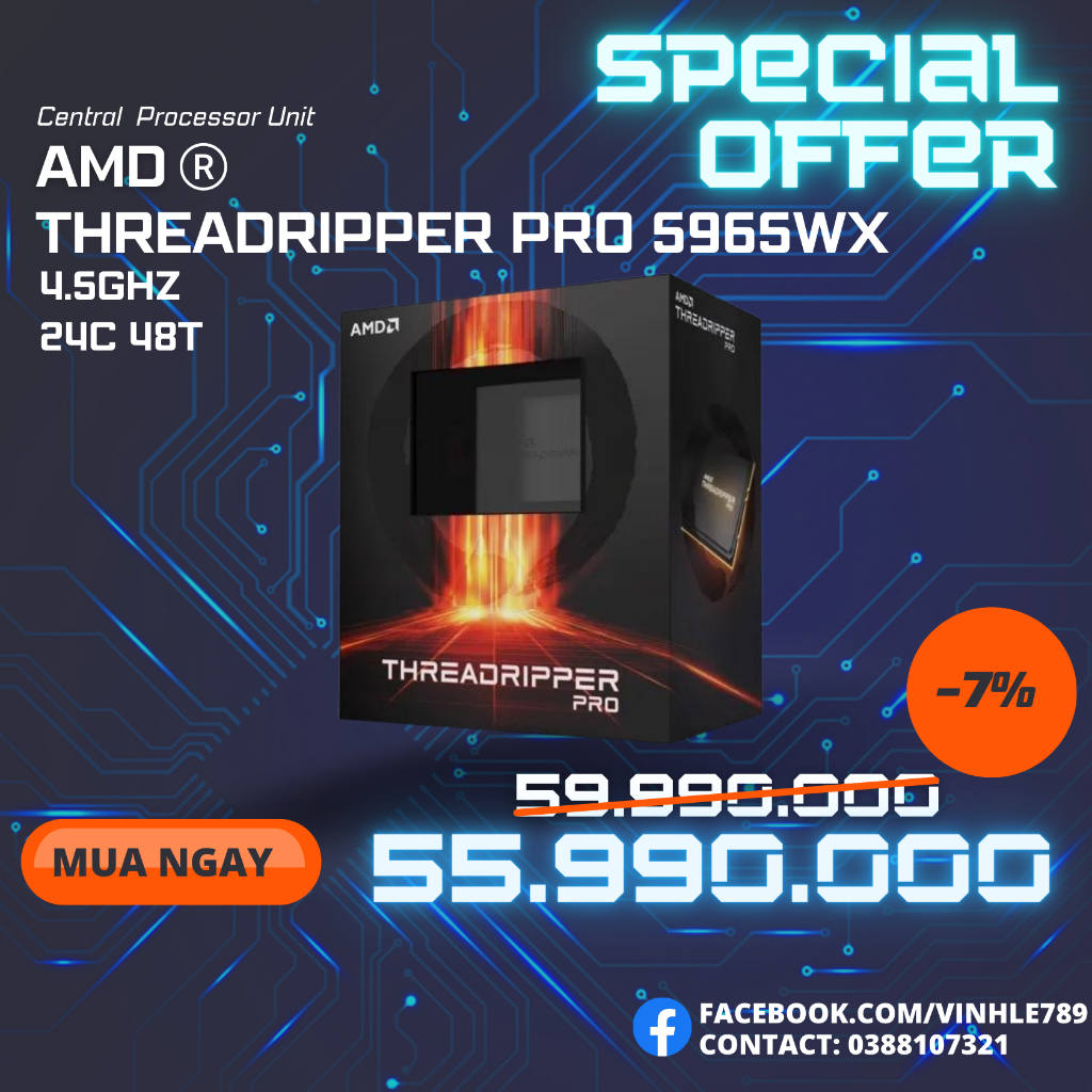 CPU AMD Ryzen Threadripper PRO 5965WX ( 3.8GHz Boost 4.5GHz / 24 nhân ...