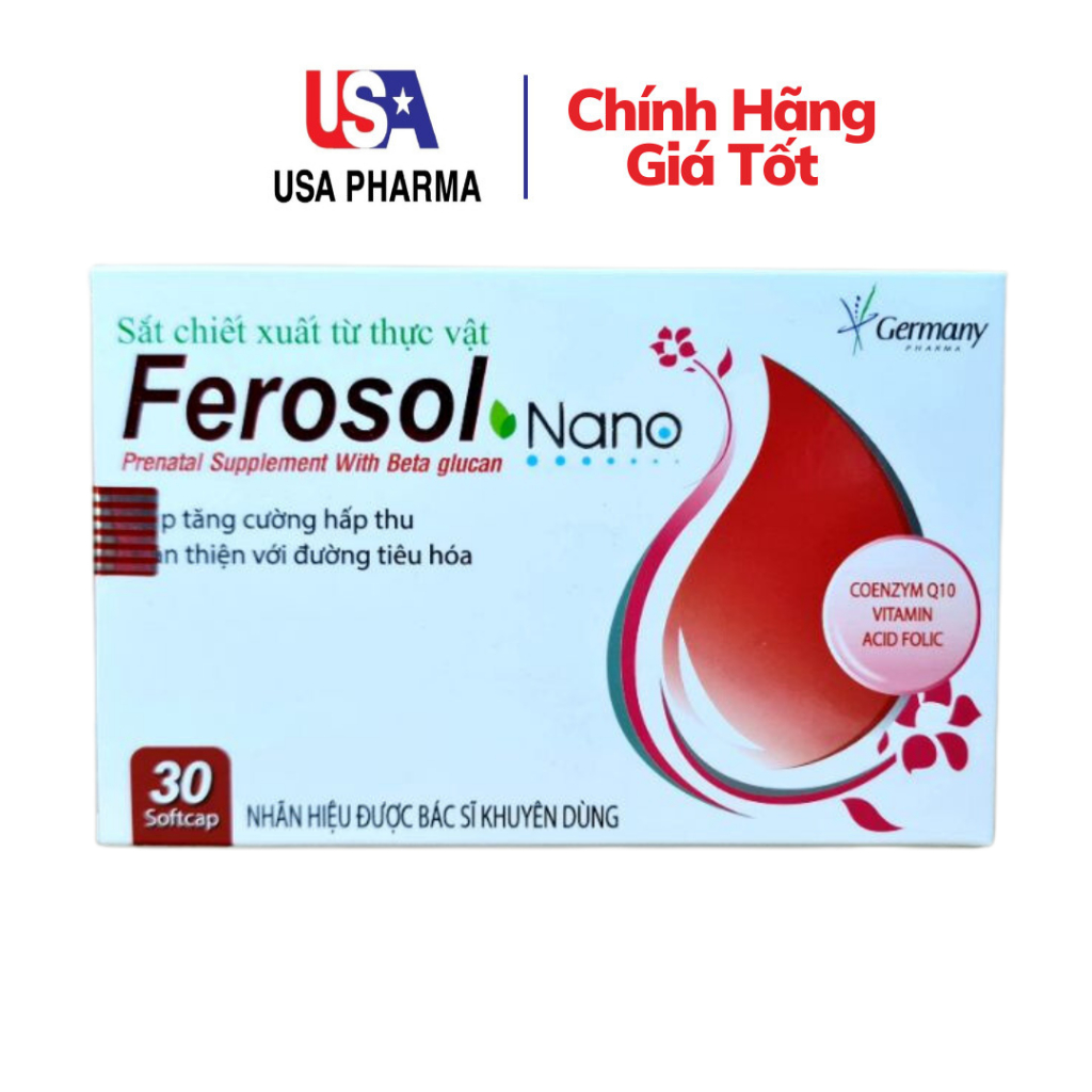 Viên uống sắt thực vật FEROSOL NANO giúp bổ sung sắt và axit folic cho ...