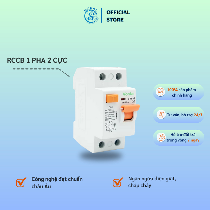 Cầu dao Aptomat an toàn chống giật VONTA, RCCB 1 Pha 2 Cực, độ nhạy 30mA | Shopee Việt Nam