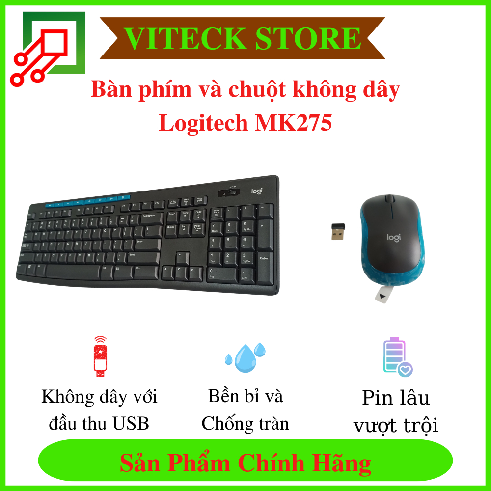 Combo Bàn Phím + Chuột Không Dây Logitech MK275 - Phím media & viền chuột nổi bật - Hàng Chính ...