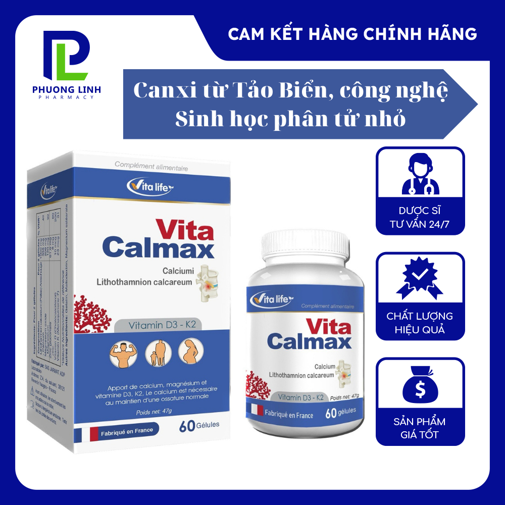 Vita Calmax Bổ sung Calci Tảo Biển, Vitamin D3+K2 giúp xương chắc khoẻ ...