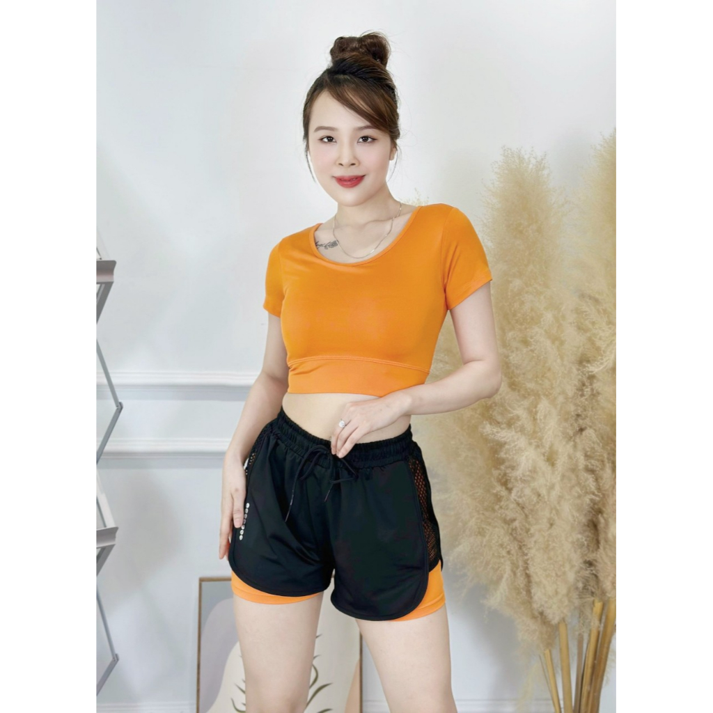 Bộ tập Gym nữ- quần áo tập gym yoga aerobic nữ croptop kết hợp quần đùi ...