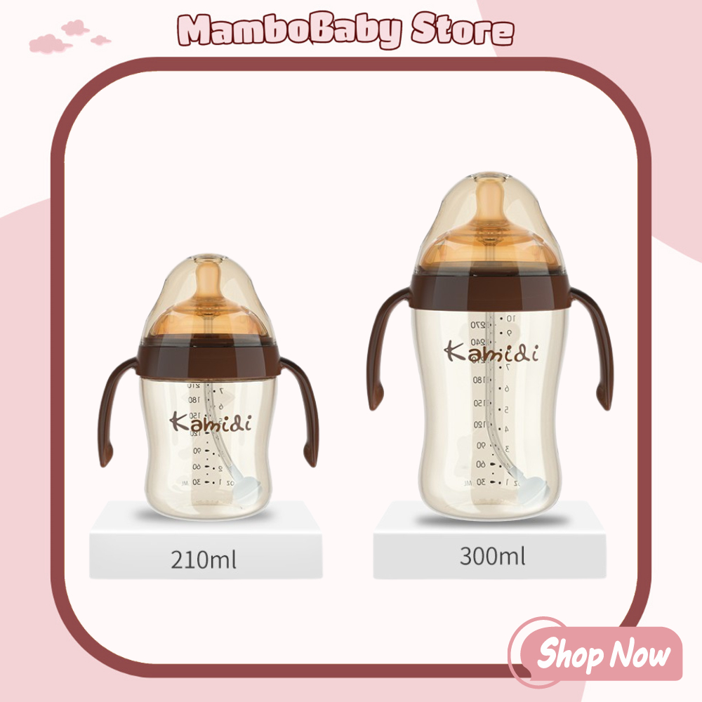 Bình Sữa KAMIDI PPSU Có Tay Cầm Kết Hợp Núm Silicon Van Chống Sặc Mô Phỏng Đầu Ti Mẹ ( 210ML ...