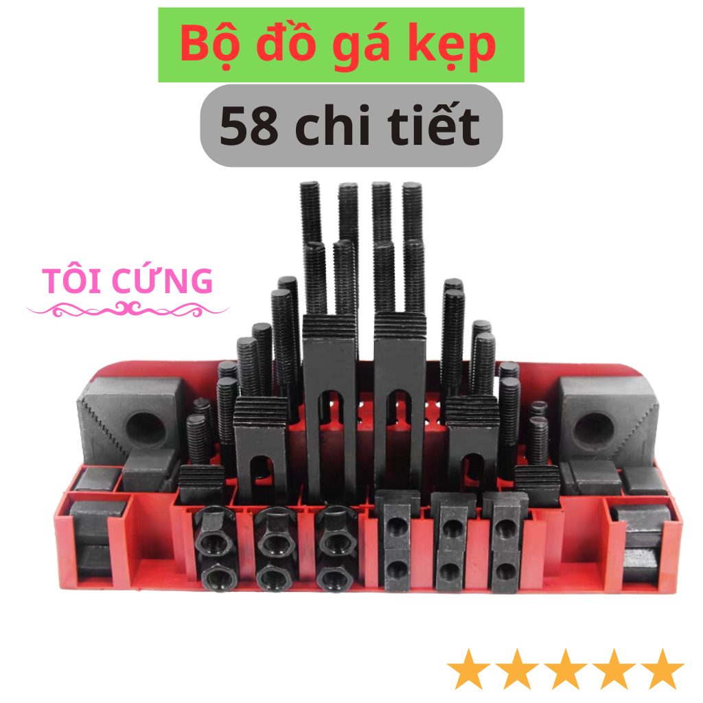 Bộ gá kẹp 58 chi tiết m16,m14,m12,m10 cho bàn gá rãnh t, bàn phay,máy ...