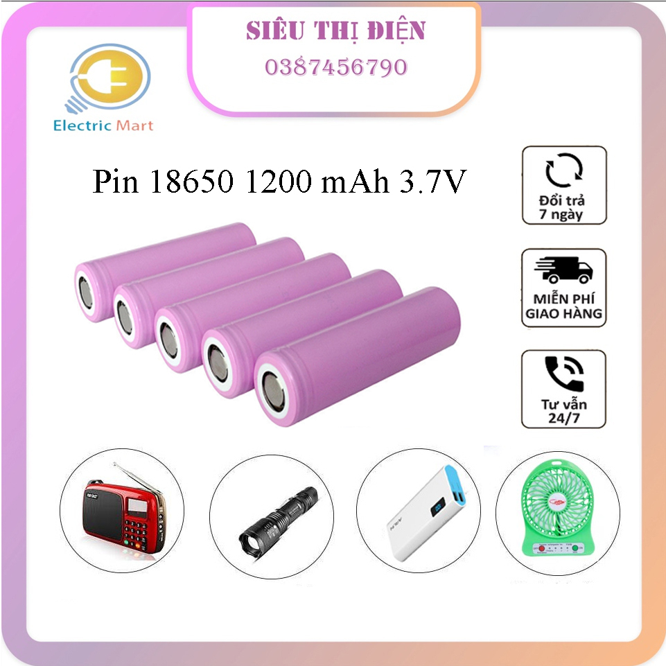 Pin 18650 Dung lượng 1200mAh 3.7V dùng cho Sạc dự phòng , Đèn pin ...