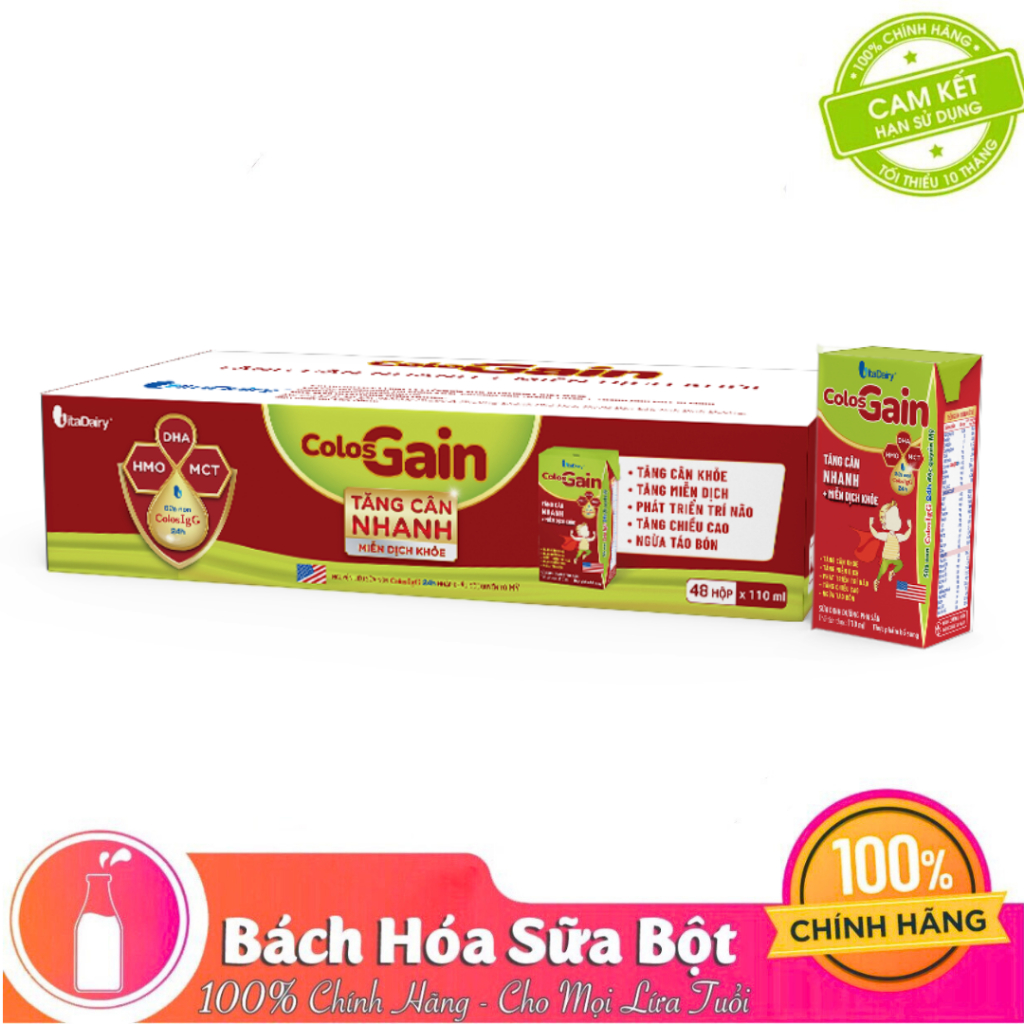 Sữa Bột Pha Sẵn Vitadairy Colos Gain 110ml và 180ml/hộp ( 1 Thùng 48 ...