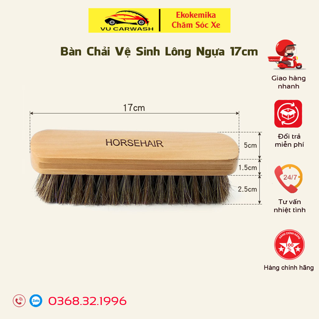 Bàn Chải Lông Ngựa Vệ Sinh Ghếdanỉ Nội Thất Ô Tô Đánh Giầy Dép Da Đa Năng Cao Cấp 17cm