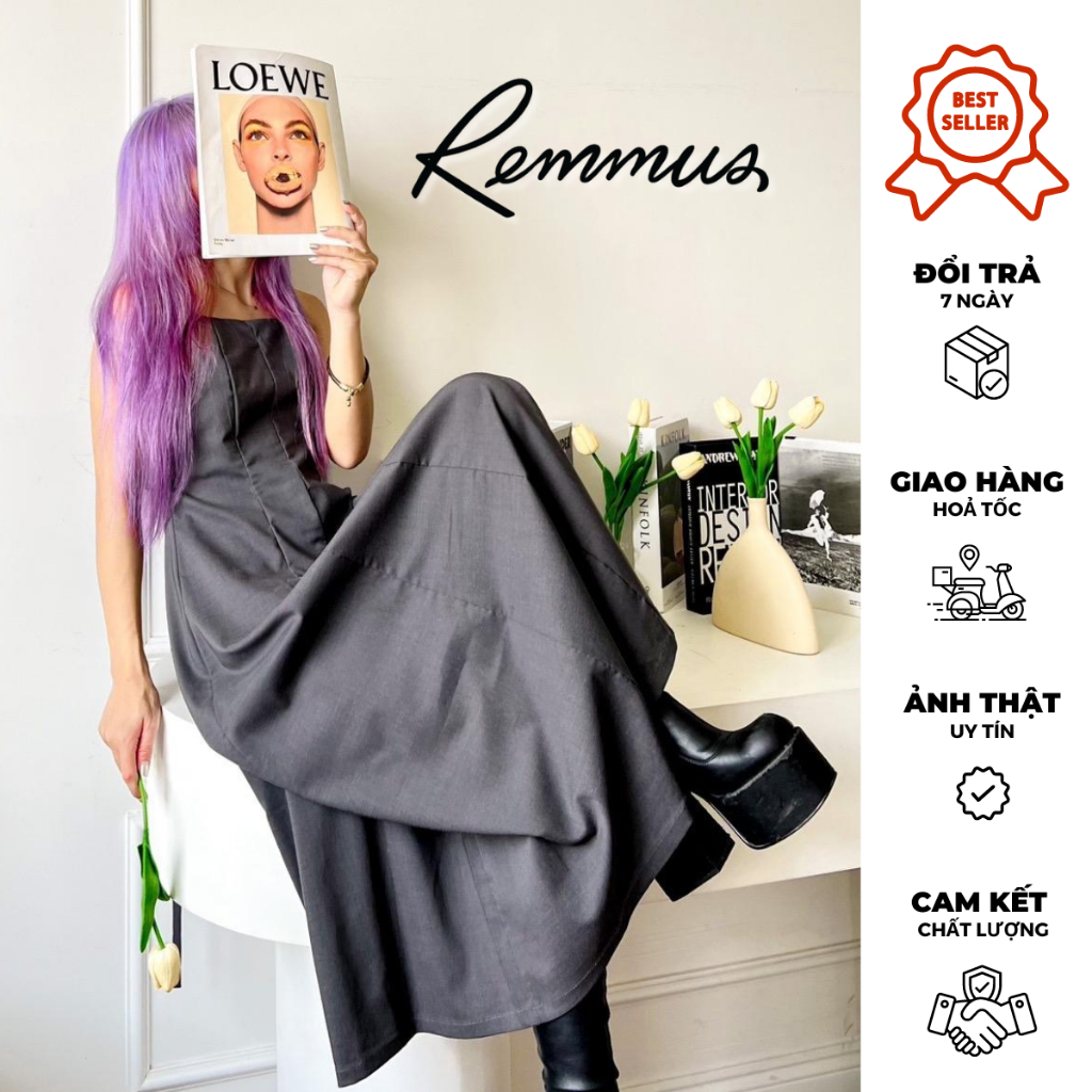 Grey A Line Dress - Đầm mặc 2 kiểu dáng chữ A Remmus | Shopee Việt Nam