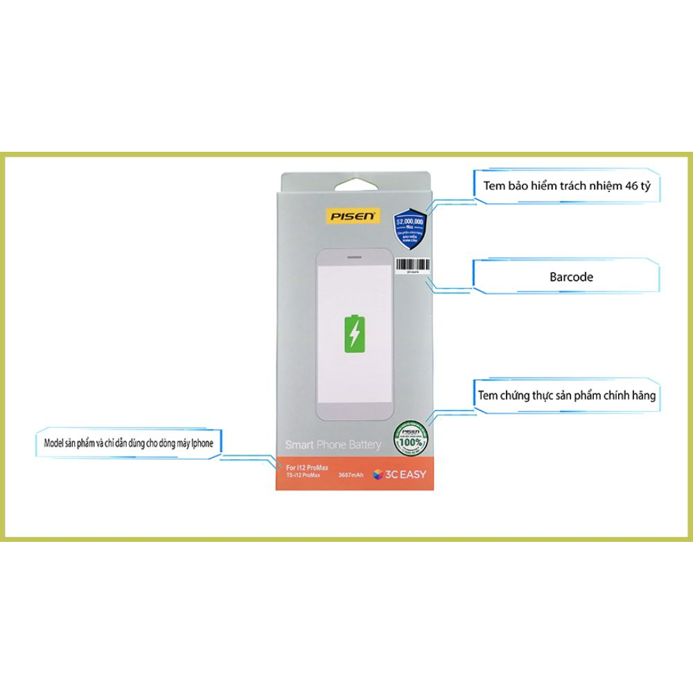 Pin Pisen Chính Hãng cho ip 11/11Pro/11Prm/12/12Mini/12Pro/12Prm Bảo ...