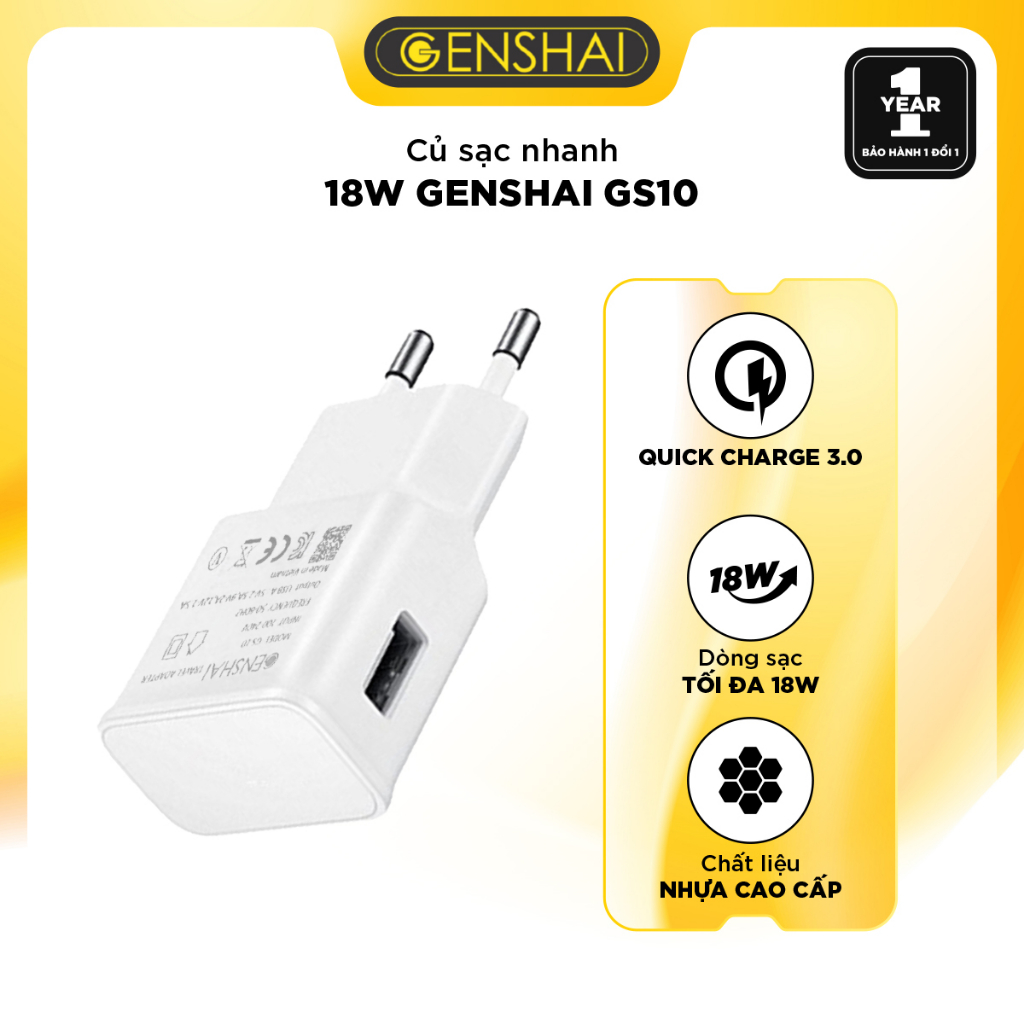 Củ sạc nhanh Genshai GS10 18W QC 3.0 chính hãng | Shopee Việt Nam