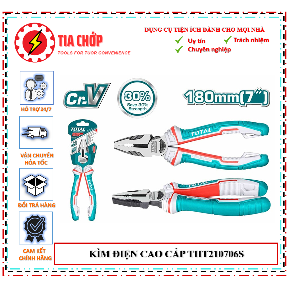 Kìm răng điện đa năng cao cấp TOTAL kềm điện thép Cr-V tay cầm cách điện tiết kiệm 30% ...