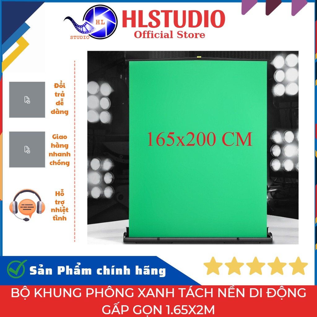 Bộ Khung Phông Xanh Tách Nền Di Động Gấp Gọn 1.65x2M, Phông Key Hình Chuyên Nghiệp HL Studio ...