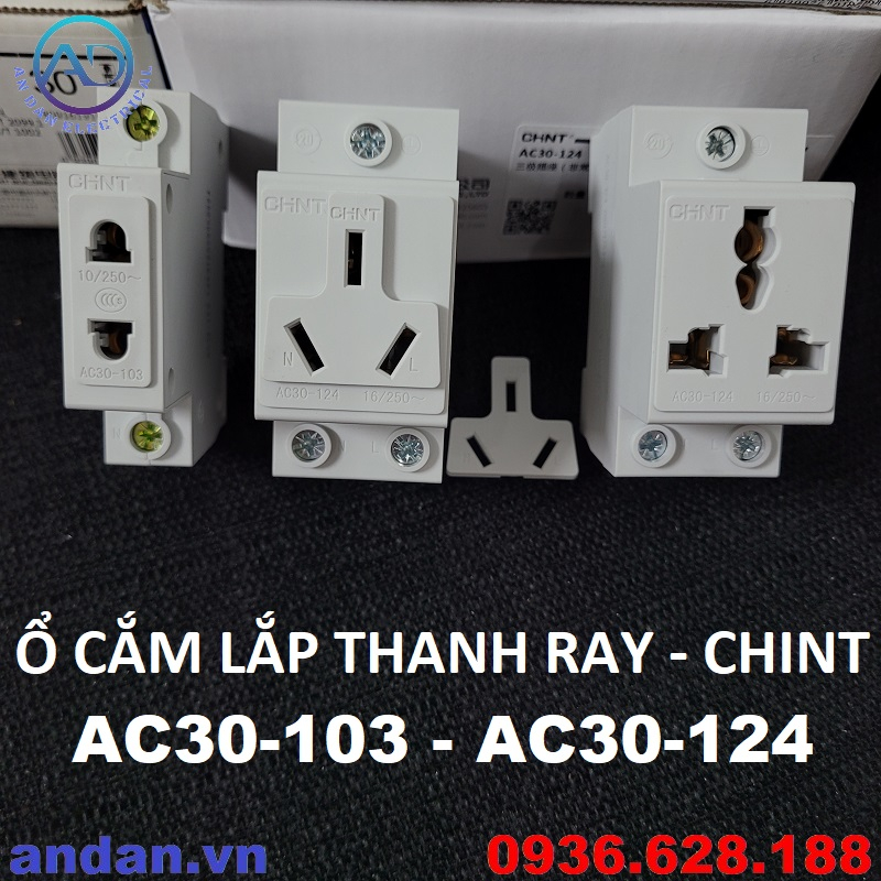 Ổ cắm lắp thanh ray CHINT AC30-103 (ổ 2 chấu) - AC30-124 (ổ 3 chấu) - Ổ cắm cài thanh ray Chint ...