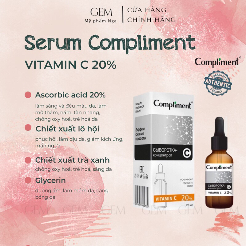 Serum Compliment Vitamin C 20% dưỡng trắng da 27ml | Shopee Việt Nam