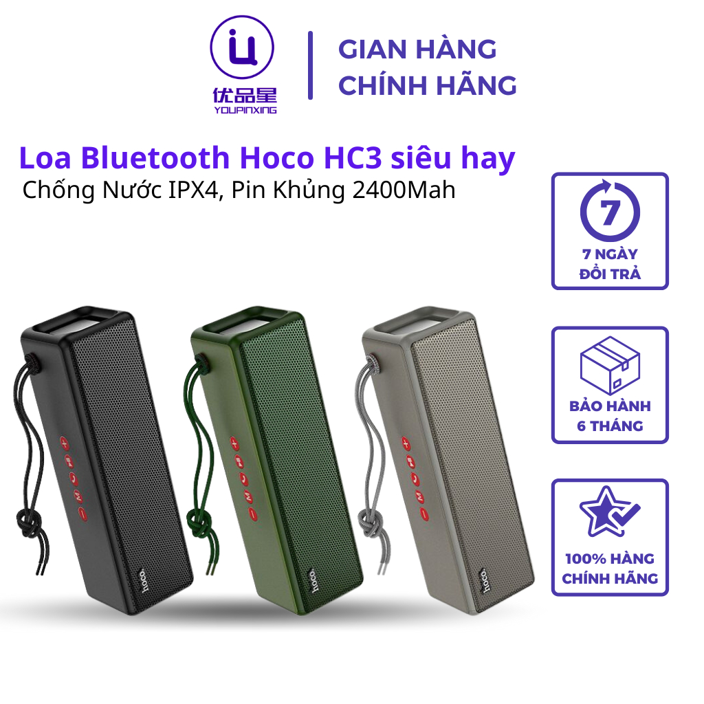 Loa Bluetooth Hoco HC3 âm thanh siêu đỉnh, chống nước IPX4, dung lượng pin 2400mah, nghe nhạc 6 ...