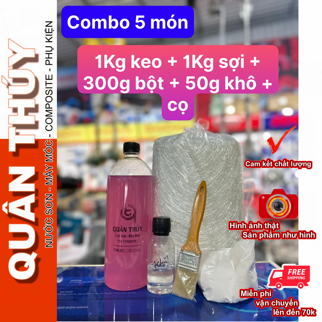 [Combo số 7] 1Kg keo composite, 1Kg sợi thủy tinh, 300g bột đá, 50g khô ...