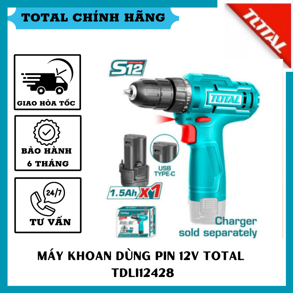 Máy khoan dùng pin 12V TOTAL TDLI12428 hàng chính hãng | Shopee Việt Nam