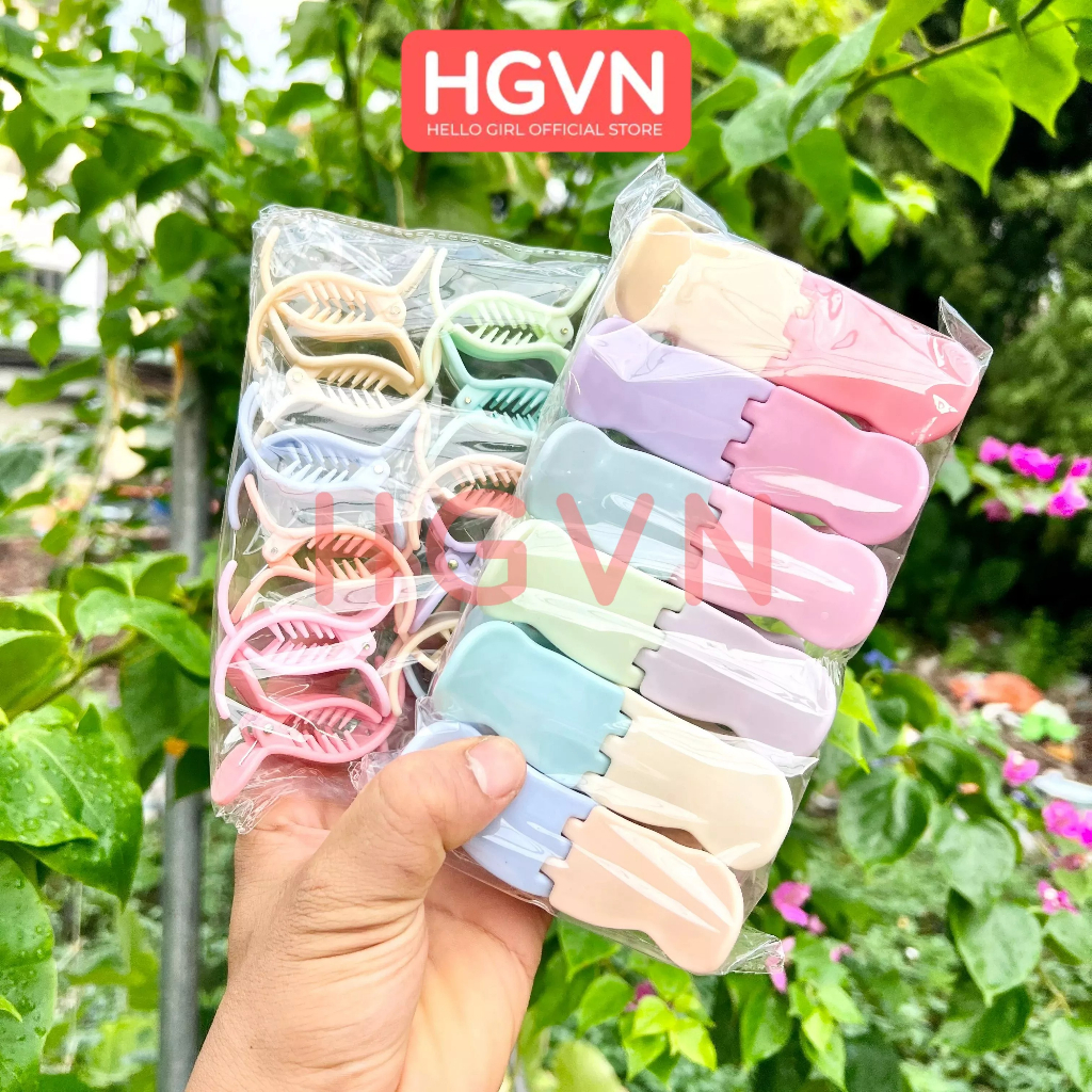 Kẹp tóc càng cua vuông bầu HGVN 3 chấu 5 răng 12 màu pastel thanh lịch ...