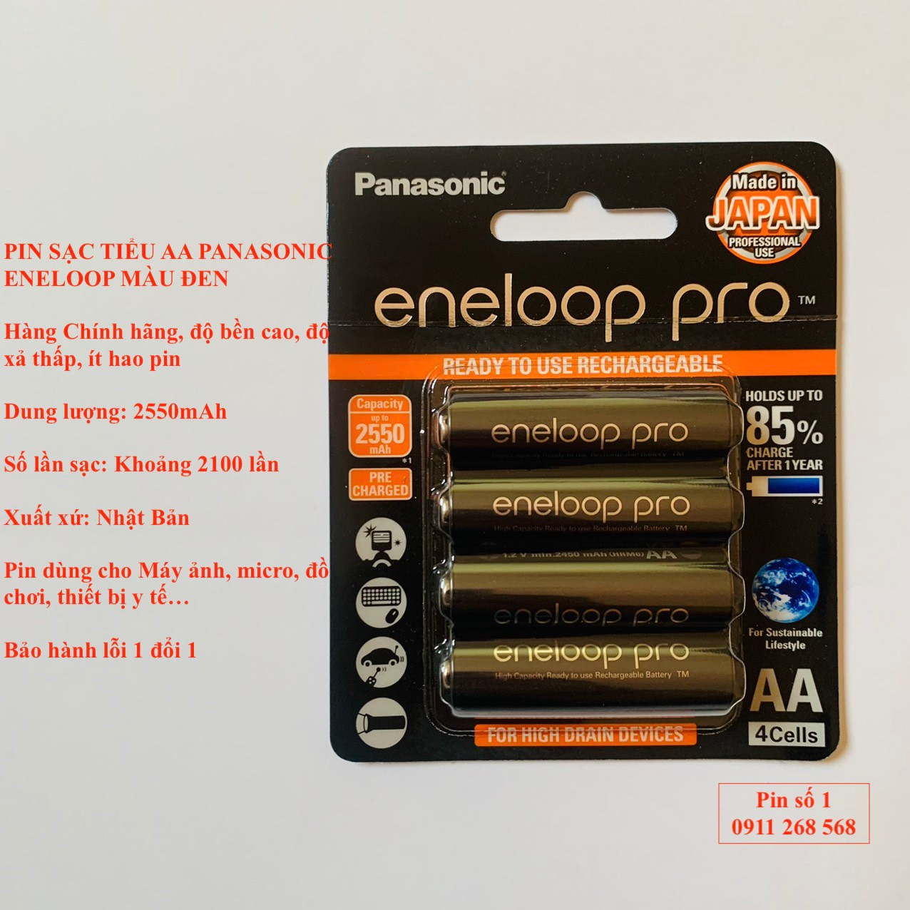 Pin sạc tiểu AA Eneloop Panasonic Pro 2550mAh vỉ 4 viên màu đen ...