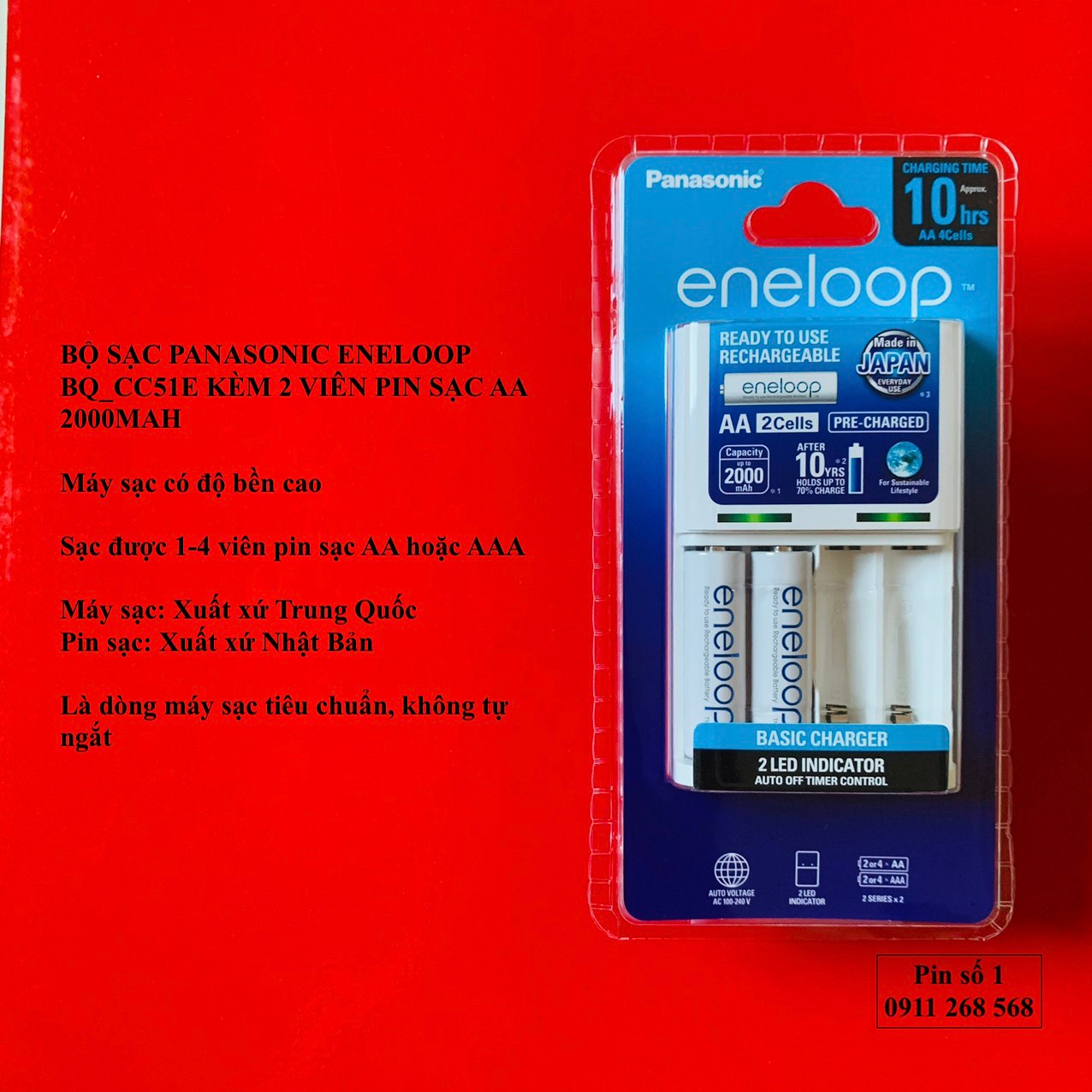 Bộ sạc pin Panasonic Eneloop BQ-CC51 kèm 2 pin sạc AA Eneloop 2000mAh | Shopee Việt Nam